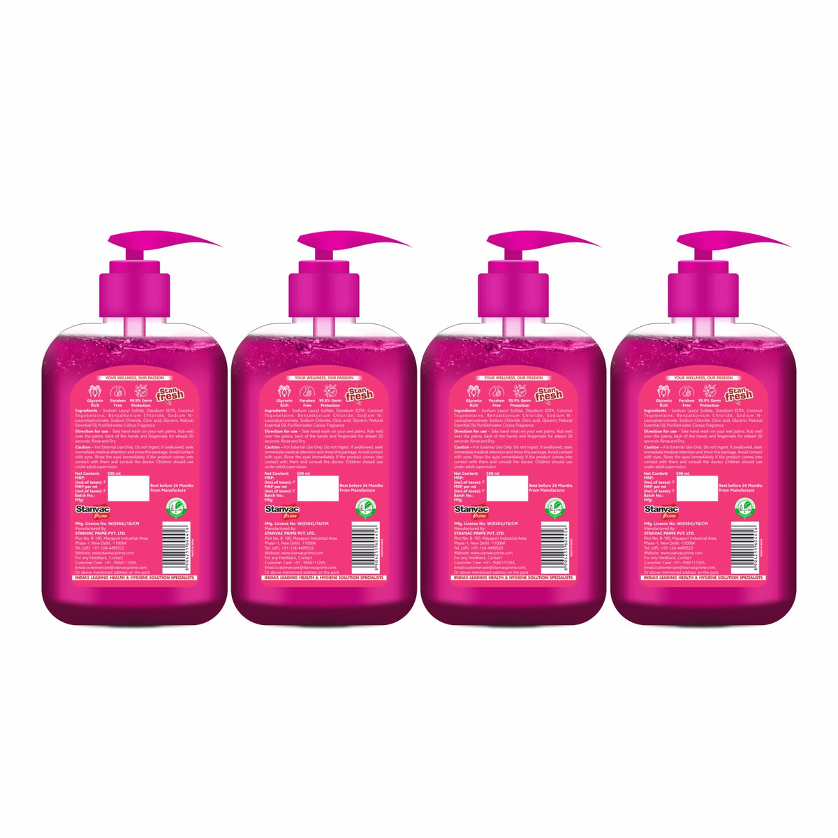 Stanfresh Hygiene Liquid Hand Wash Rose 500ml(Pack Of 4) – Stanvac Prime